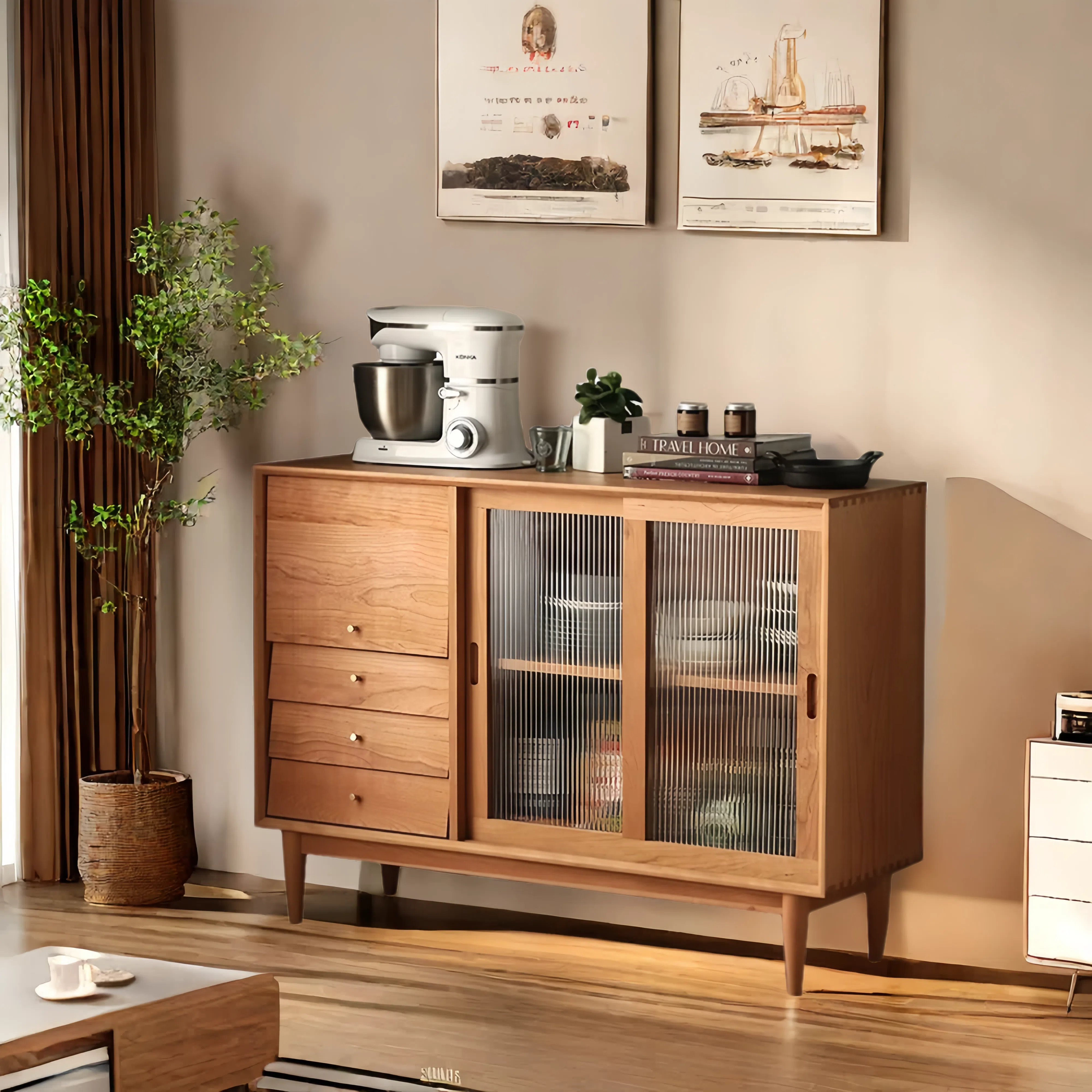 Cherry wood sideboard cabinet store